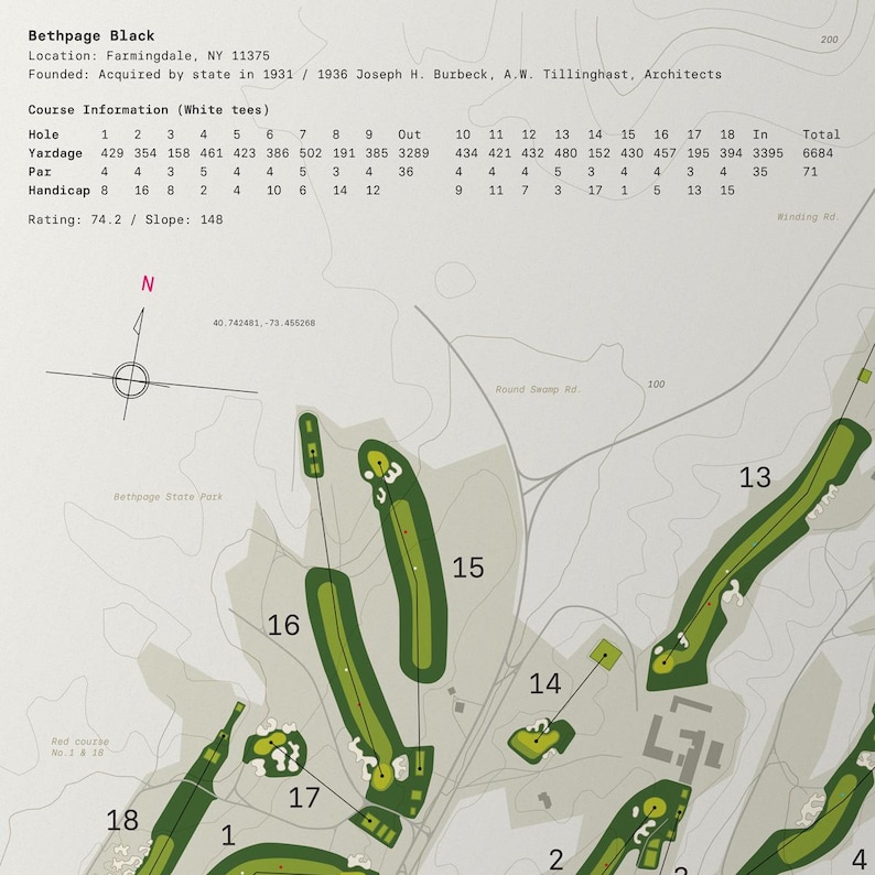 Bethpage Black - COLOR Course Map Illustration - Gift for Golfers ...