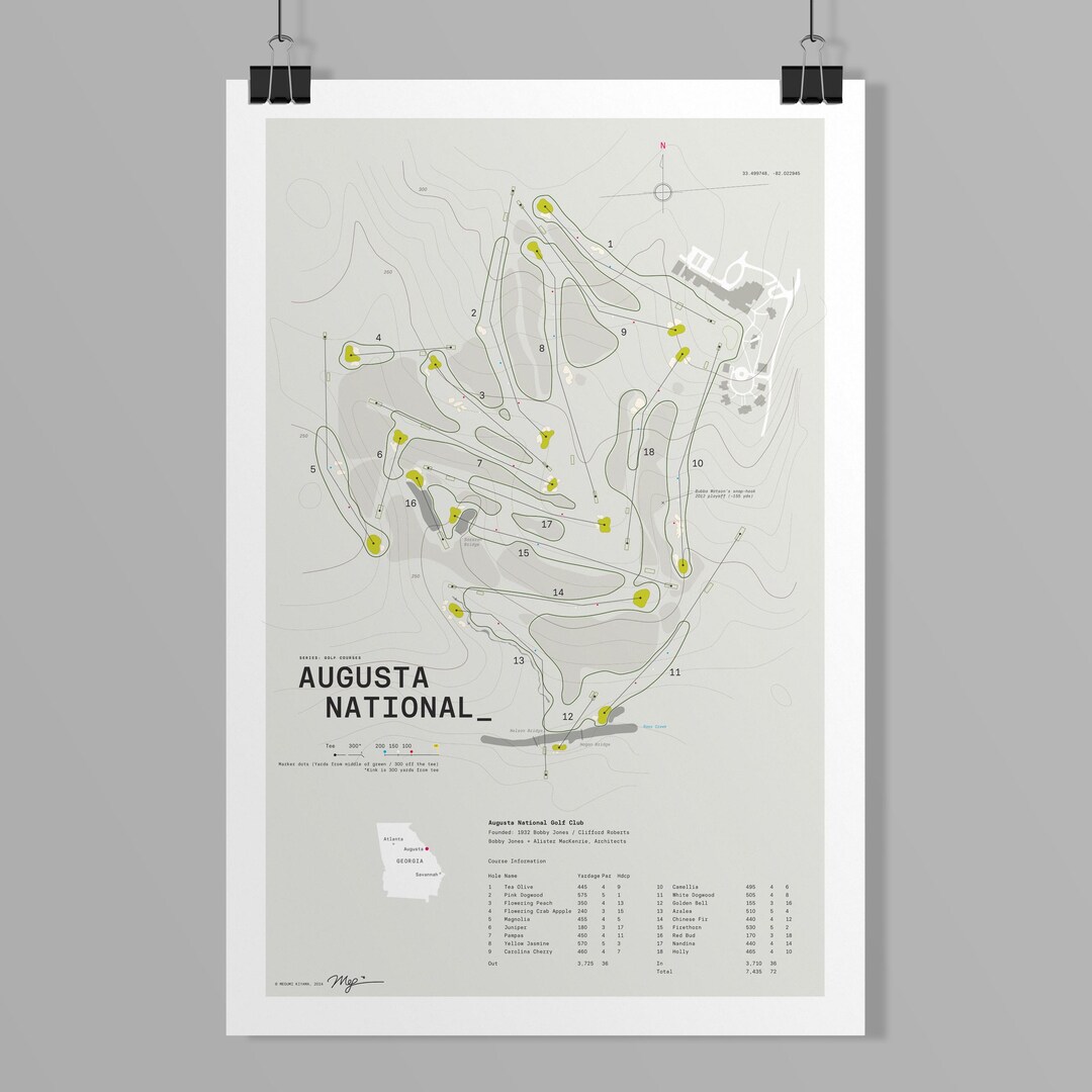 Augusta National - Course Map Illustration - Gift for Golfers - Georgia ...