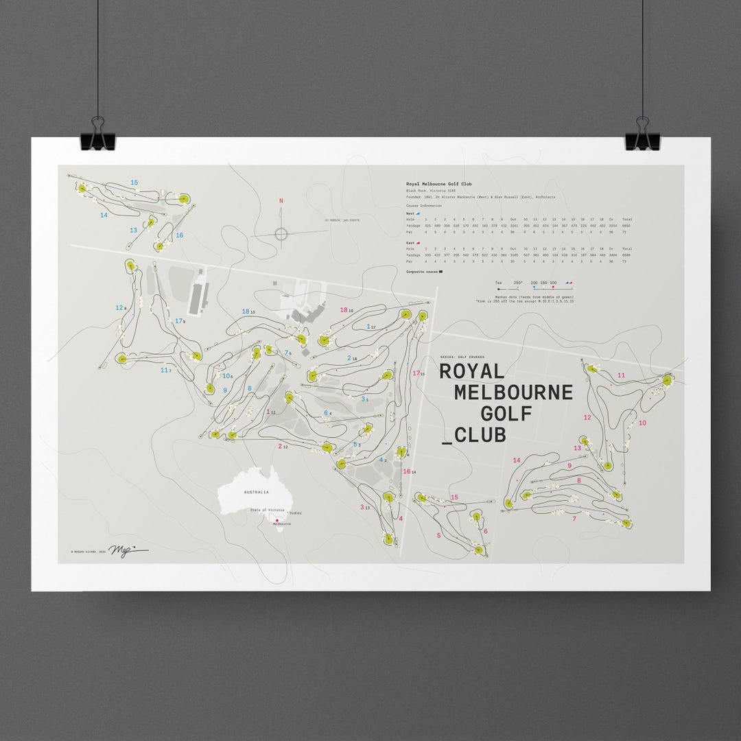 Royal Melbourne Golf Club - Course Map Illustration - Australia ...