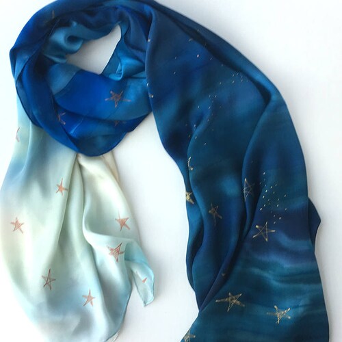Night Stars Silk Scarf. Hand Painted Scarf/ Silk Chiffon Scarf - Etsy