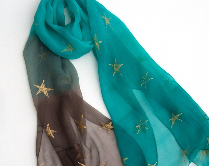 Hand Painted Scarf Winter Stars Silk Chiffon Scarf/ Aqua - Etsy