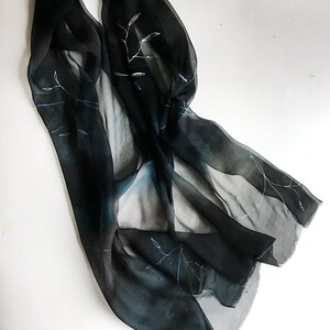 Graphite Dark Grey Silk Chiffon Scarf, Decorative Scarf, Hand Painted ...