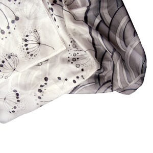 Dandelion Fluff Silk Scarf Shawl. Hand Painted Silk Scarf. Black and ...