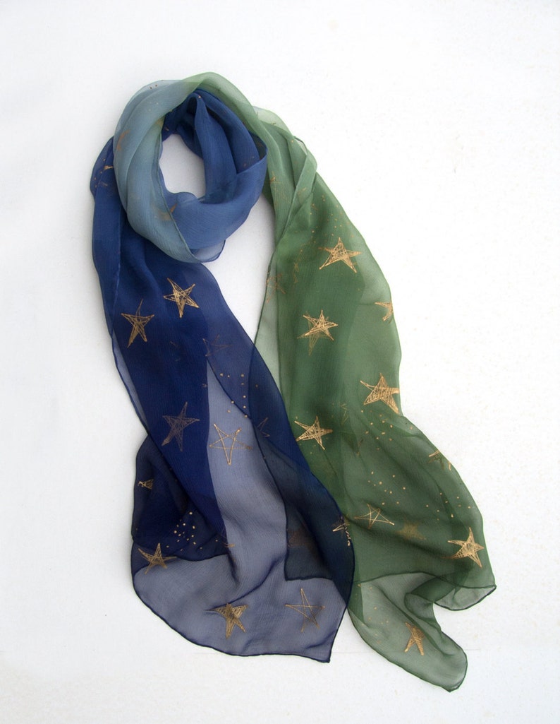 Bewitching Stars Ombre Scarf Hand Painted Christmas Gift for - Etsy