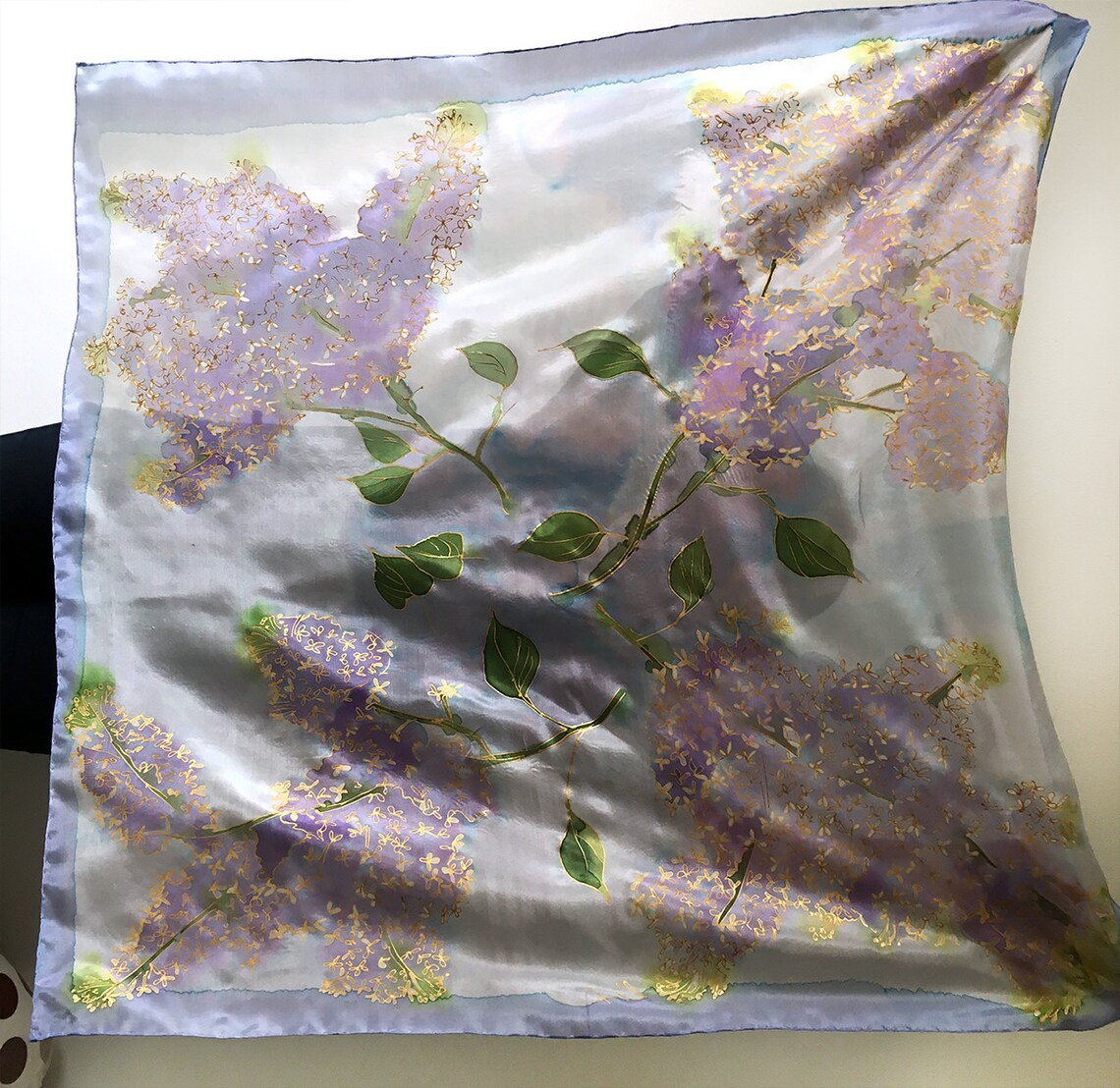 Lilacs Silk Scarf/ Hand Painted Silk Scarf Square Scarf - Etsy