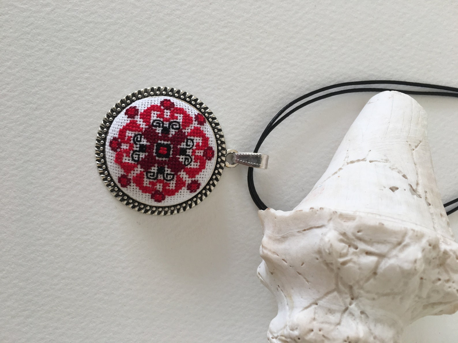 Cross Stitch Pendant Necklace Micro Embroidered Jewelry in - Etsy