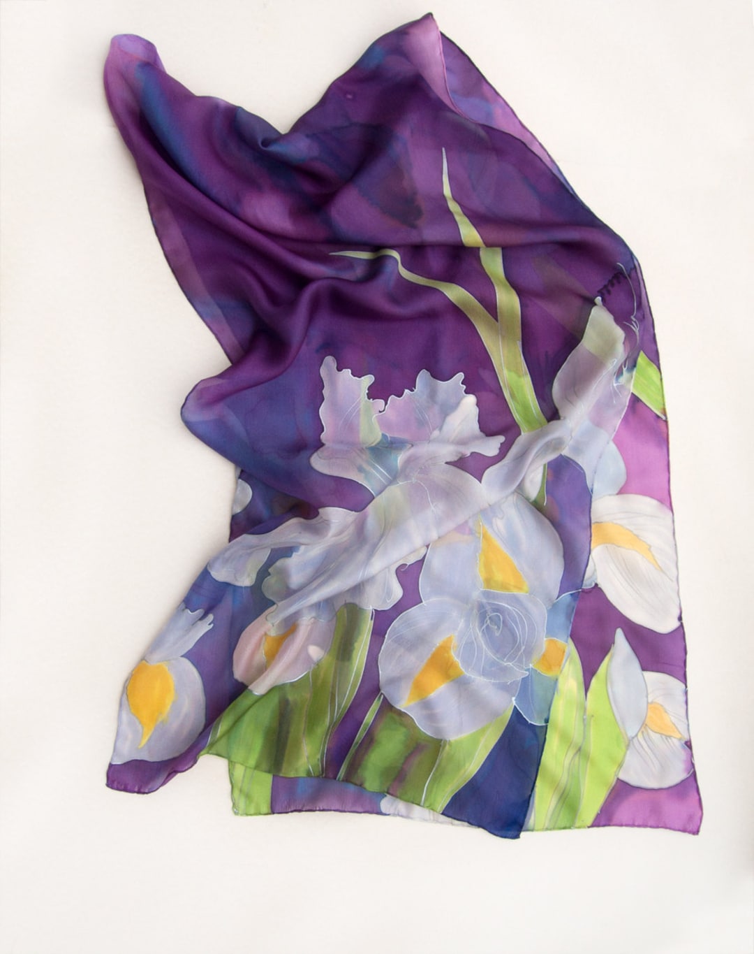 Hand Painted Silk Scarf- the Lilac Irises. Purple Floral Scarves ...