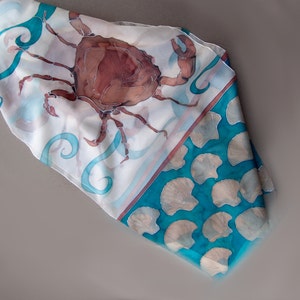 Hand Painted Silk Scarf Silver Seashells. Summer Scarf | Zodiac Scarf ...