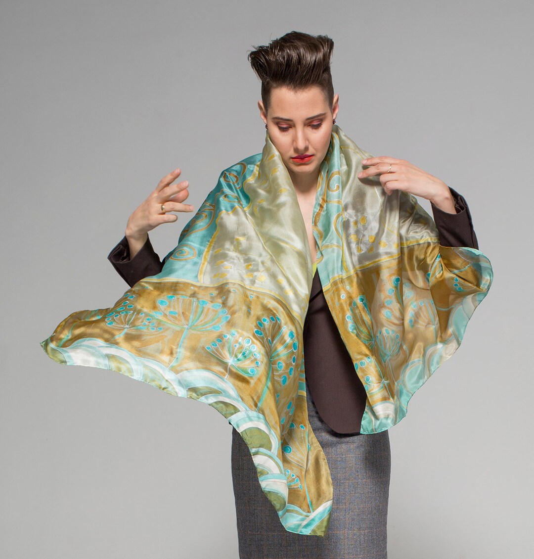 Silk Scarf- Ocean Breeze | Hand Painted Silk Foulard, Chic Parisian ...