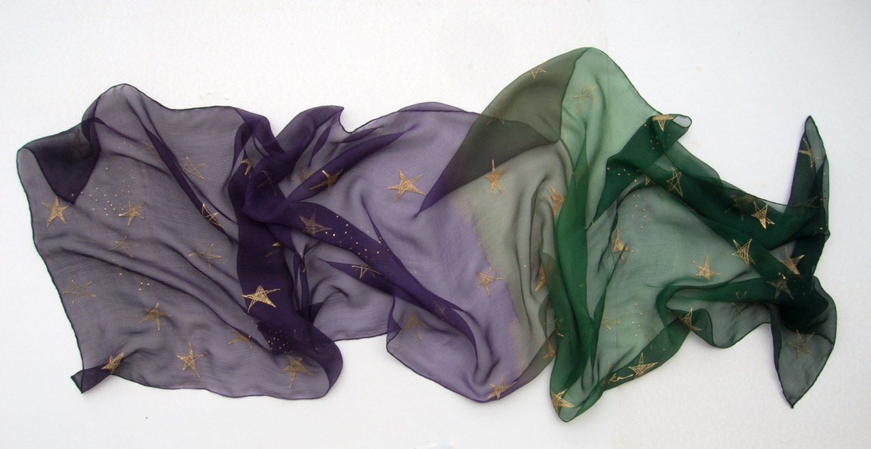 Night Stars Silk Scarf. Hand Painted Scarf/ Silk Chiffon Scarf - Etsy