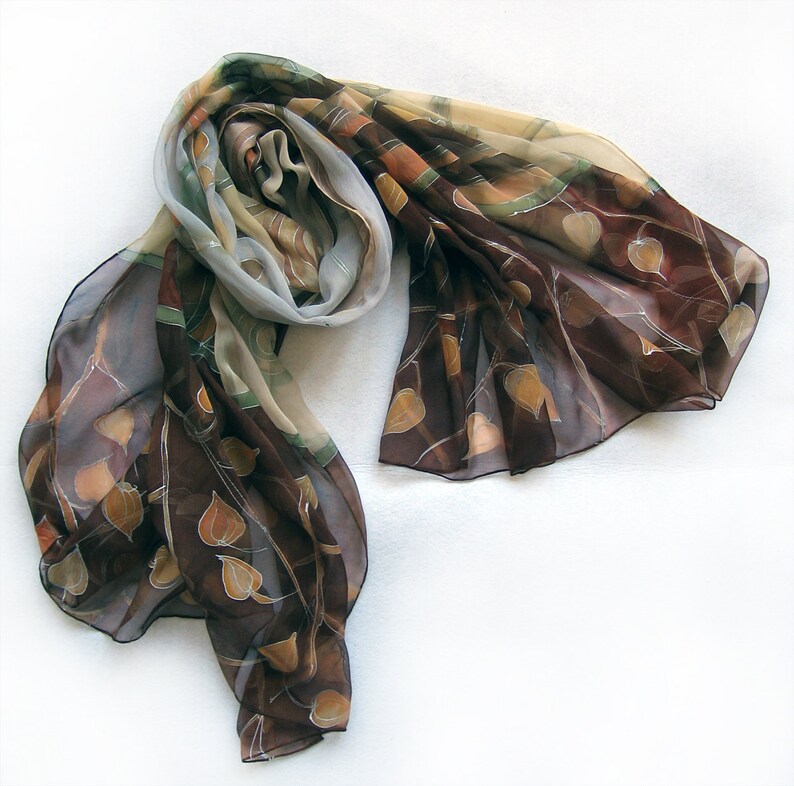 Hand Painted Silk Chiffon Scarf – Winter Cherry, Art Deco Shawl - Etsy