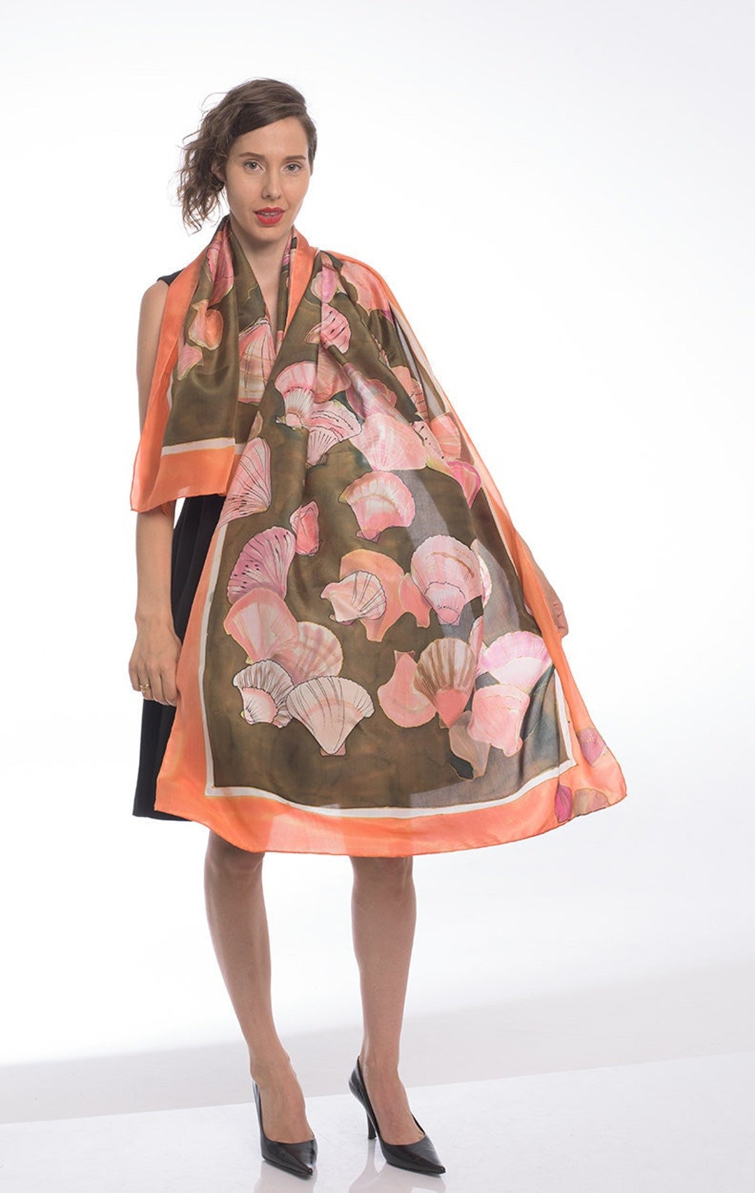 Seashells Silk Scarf Hand Painted 35 x 71/ Beach Wedding Accessory - Etsy