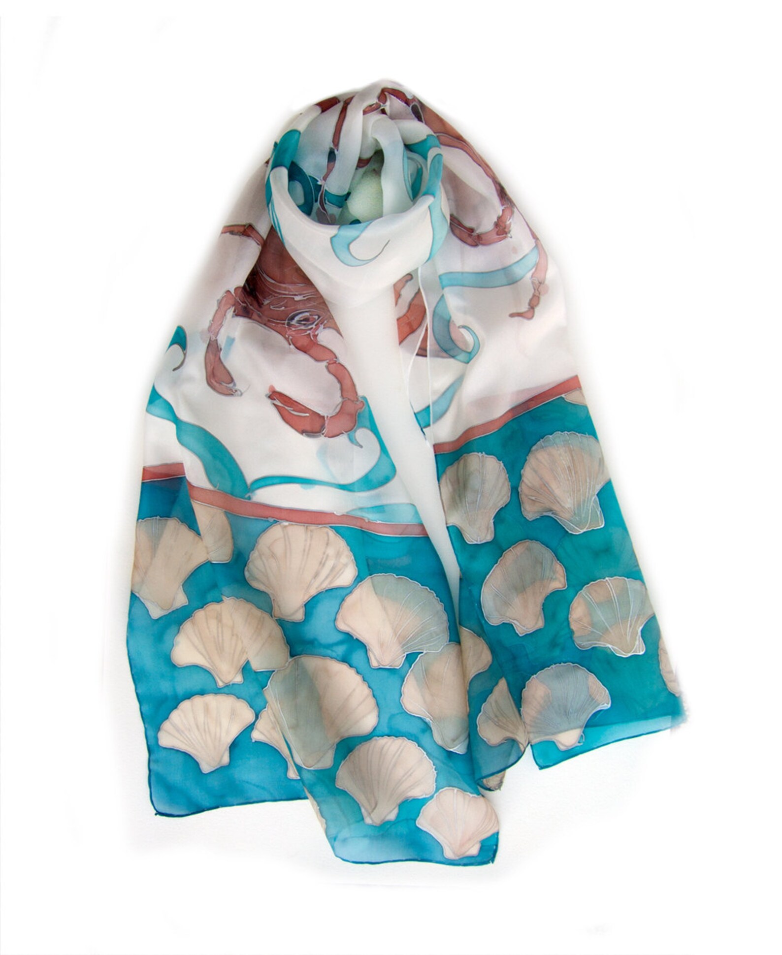 Hand Painted Silk Scarf Silver Seashells. Summer Scarf | Zodiac Scarf ...