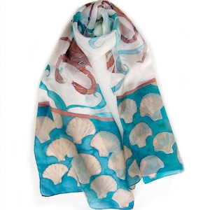 Hand Painted Silk Scarf Silver Seashells. Summer Scarf | Zodiac Scarf ...