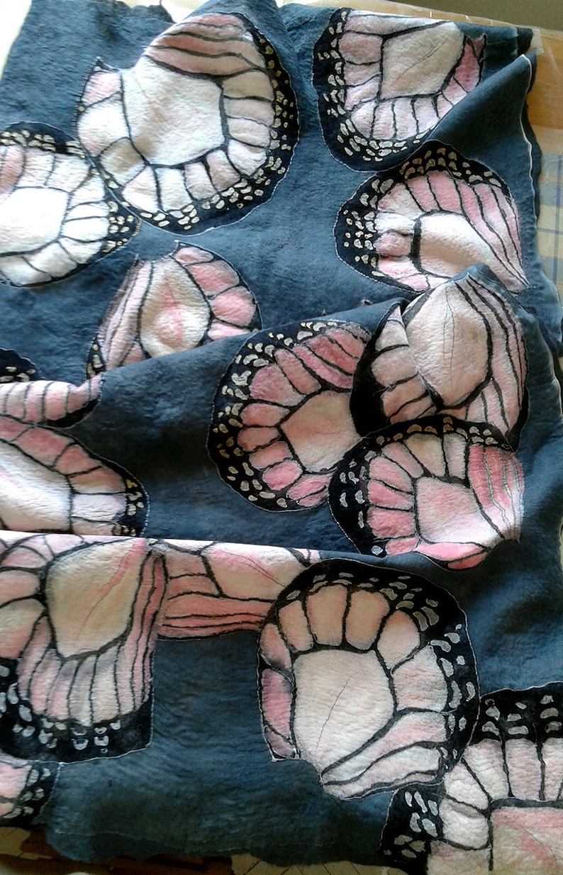 Felted Scarf Butterfly's Wings Scarf/ Dark Gray Pink - Etsy Australia