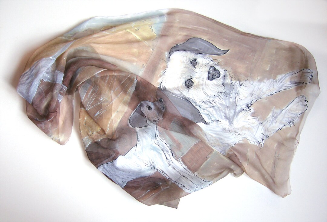 Personalized Silk Chiffon Scarf, Dog LOVERS , Custom Order V, Hand ...