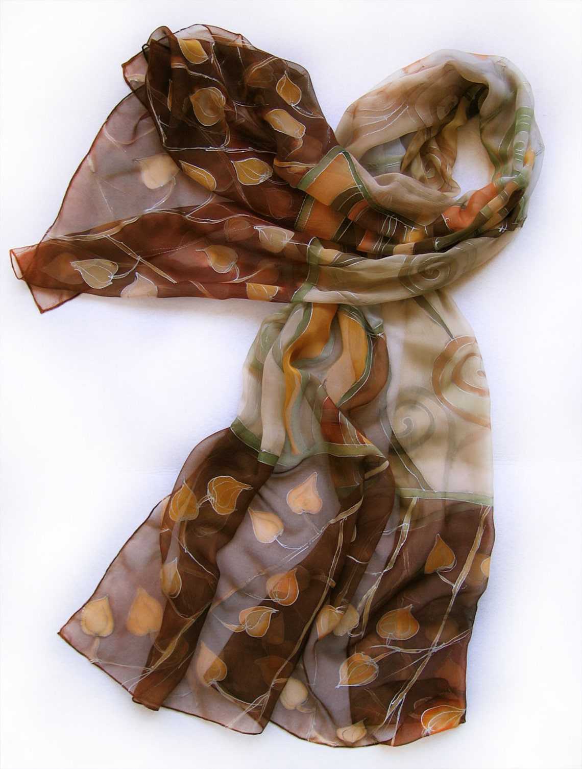 Hand Painted Silk Chiffon Scarf – Winter Cherry, Art Deco Shawl - Etsy