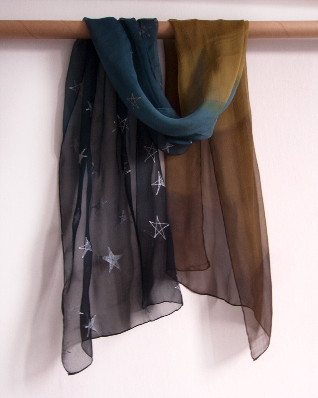 Hand Painted Silk Chiffon Scarf- Dessert Night/ Dark Blue to Brown ...