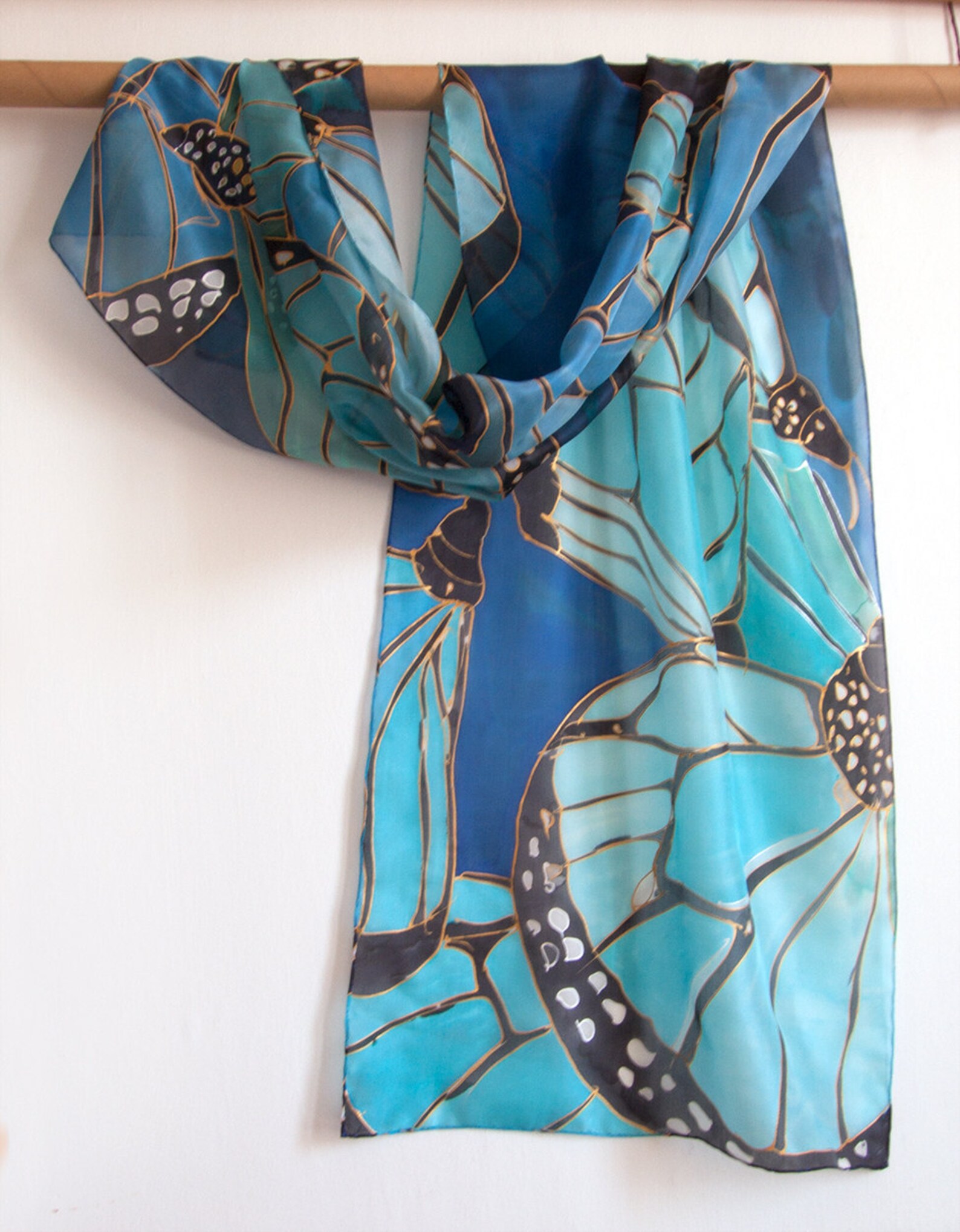 Hand-painted Monarch Butterfly Silk Scarf | Blue Art to Wear - Etsy