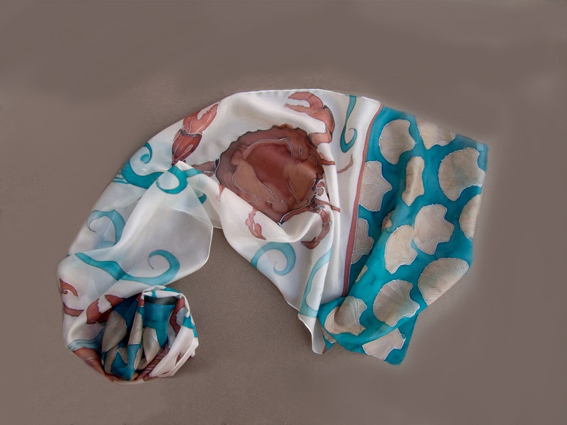 Hand Painted Silk Scarf Silver Seashells. Summer Scarf | Zodiac Scarf ...