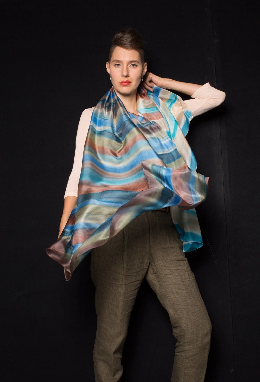 78 Rustic Stripes Hand Painted Silk Scarf | Tcherga Shawl/ Luxurious ...