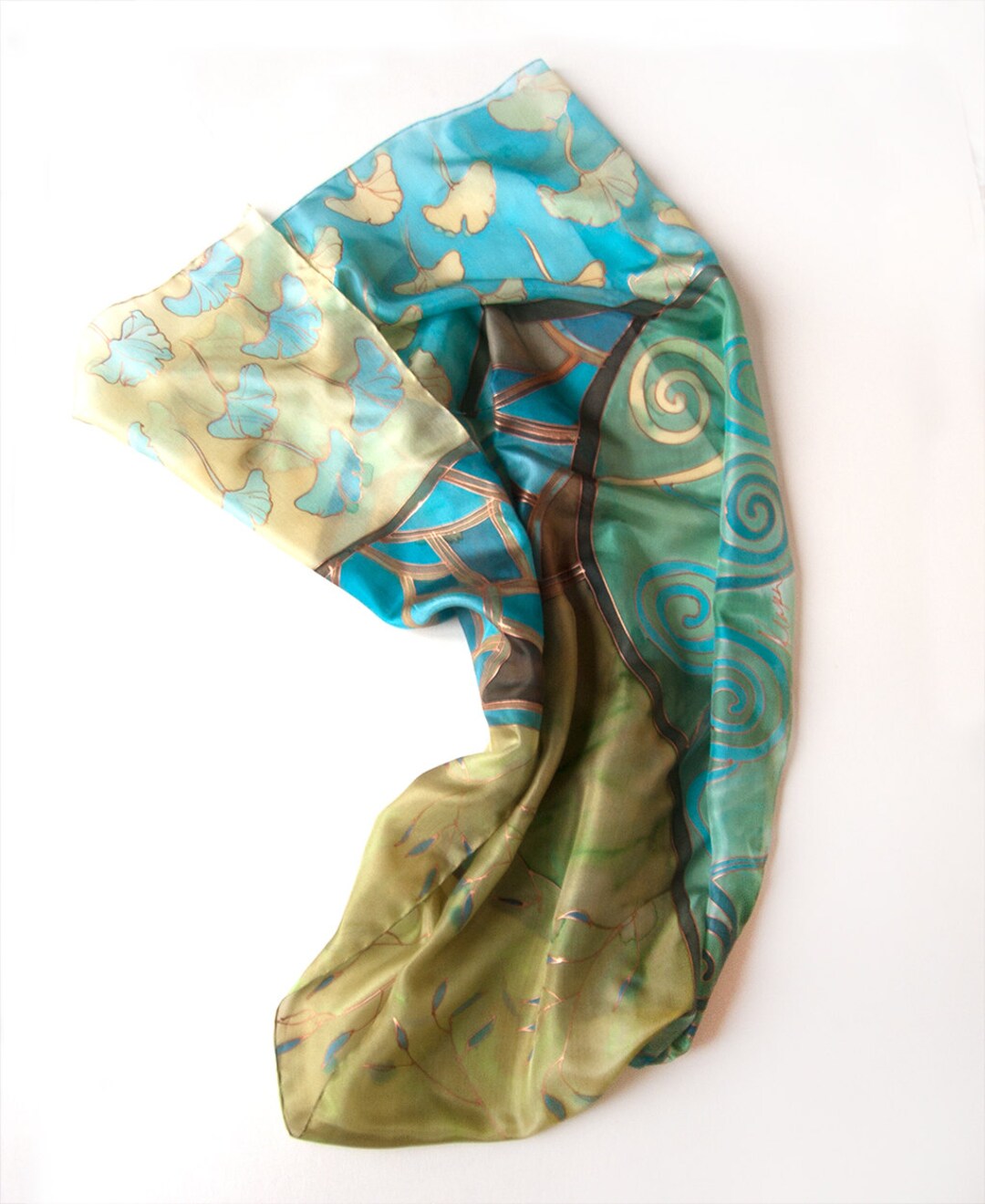 Hand Painted Scarf Ginkgo Leaves Bouquet. Green Ocher and - Etsy