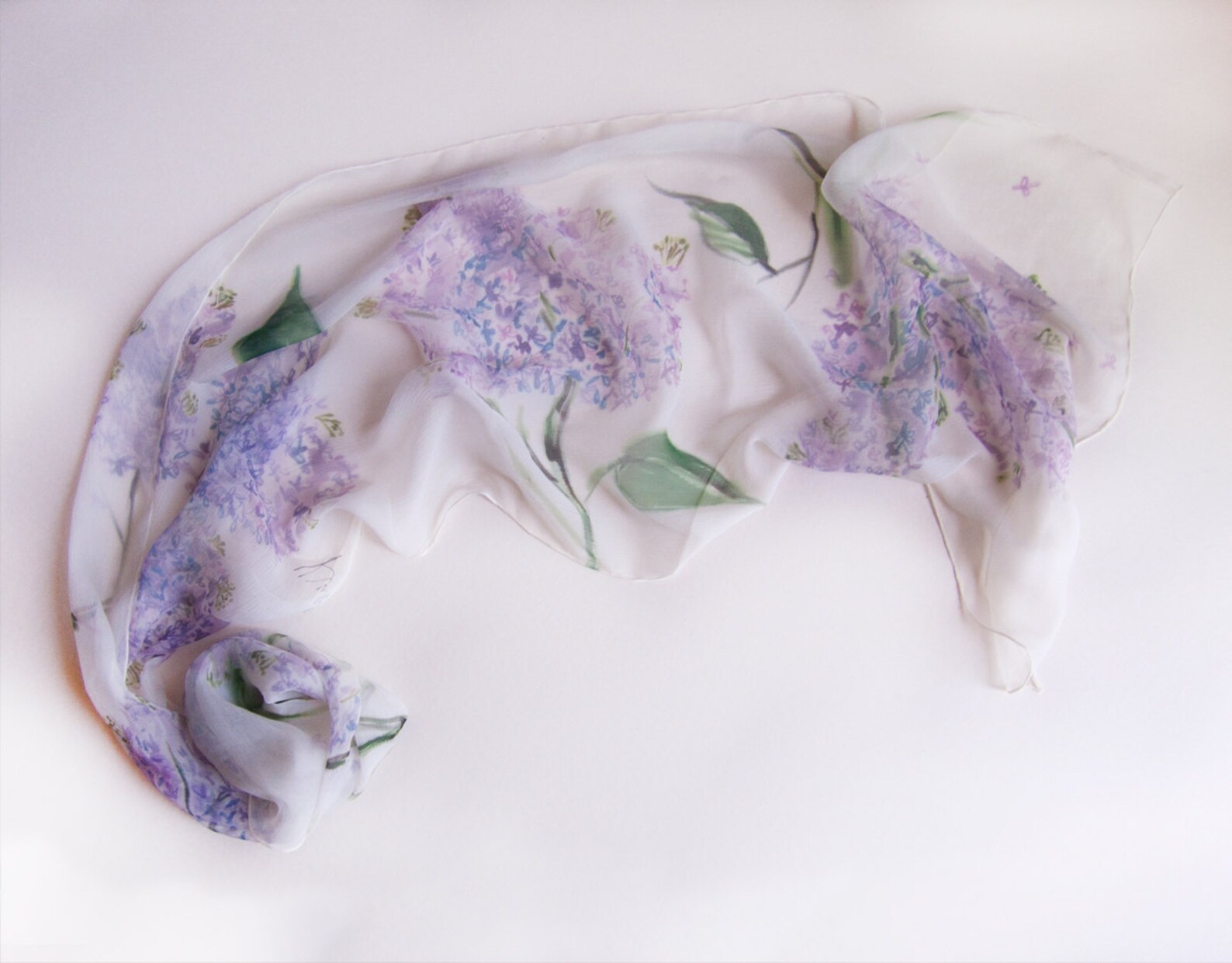 Hand Painted Silk Chiffon Scarf-the Lilacs. Floral Handpainted | Etsy