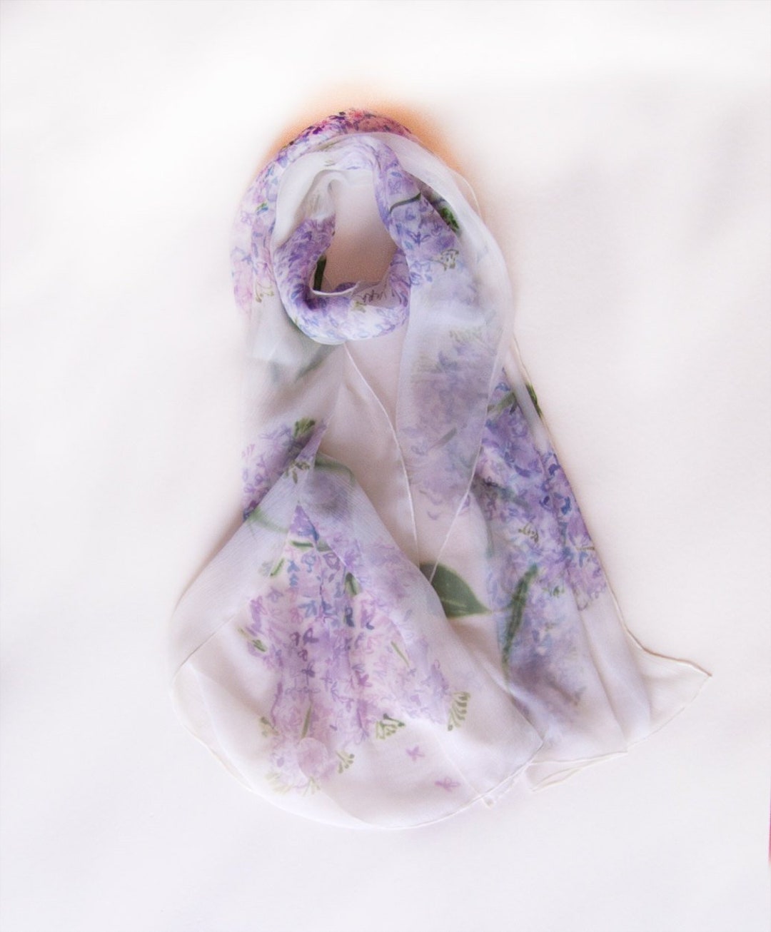 Hand Painted Silk Chiffon Scarf-the Lilacs. Floral Handpainted Scarves ...