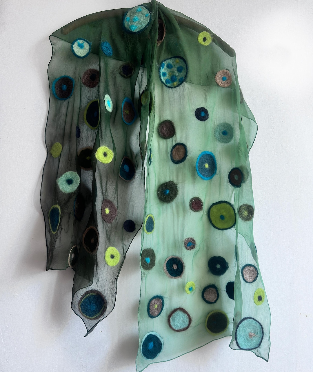 Unique Ombre Nuno Felt Scarf | Handmade Green Silk & Wool Art Shawl - Etsy