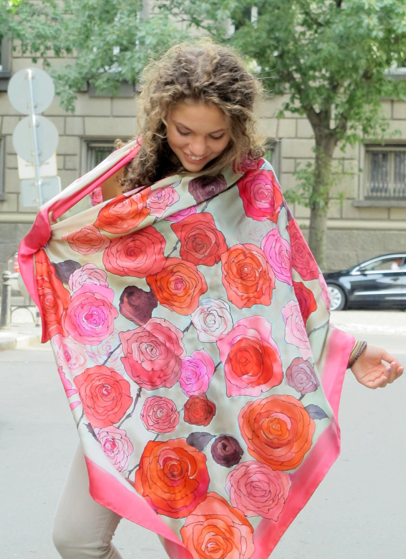 Silk Satin Scarf Firefly Roses Hand Painted Silk Scarves | Etsy