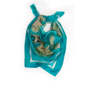 Square Silk Scarf/ Hand Painted Seashells Scarf. Aqua Blue Ocean Scarf ...