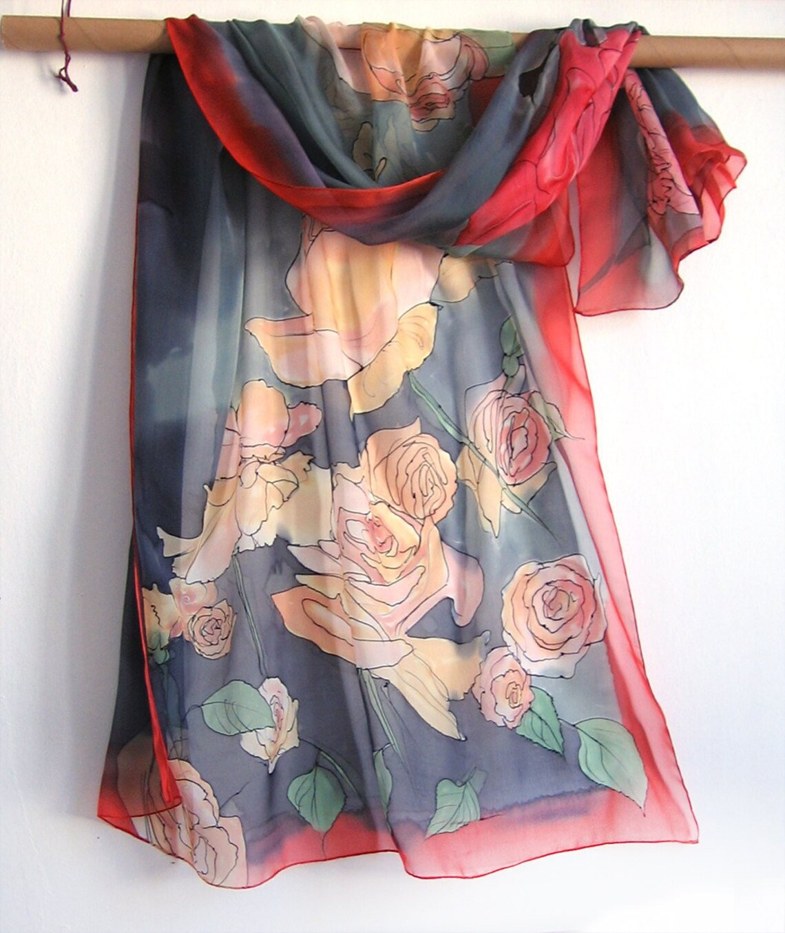 Red Silk Chiffon Scarf Roses Garden Luxury Silk Scarf - Etsy
