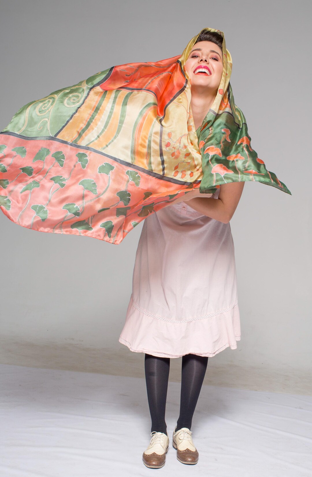 Hand Painted Silk Scarf: Ginkgo Leaves Art Deco Shawl - Etsy