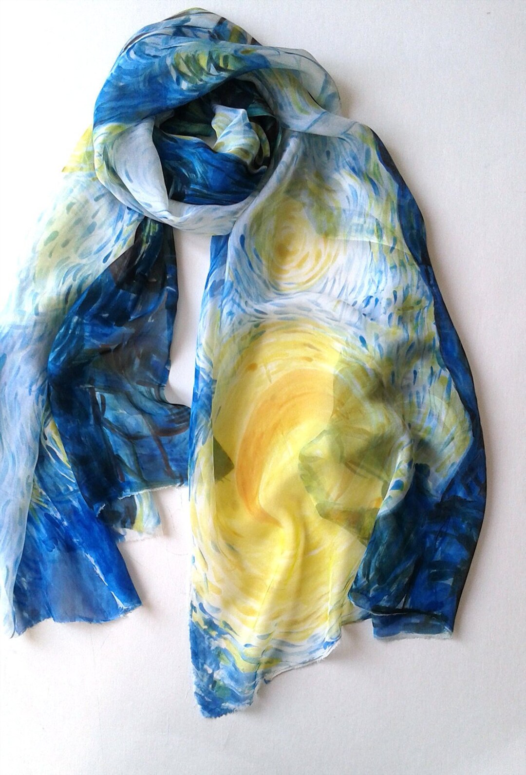 Starry Night Silk Chiffon Scarf: Hand-painted Van Gogh Replica - Etsy