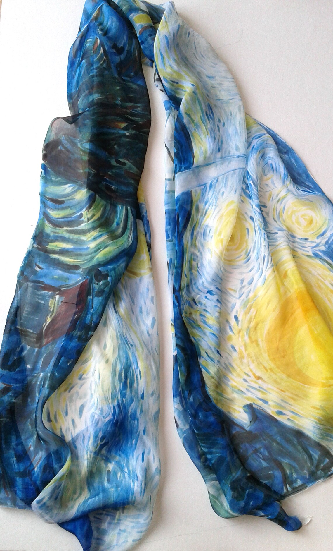 Starry Night Silk Chiffon Scarf: Hand-painted Van Gogh Replica - Etsy