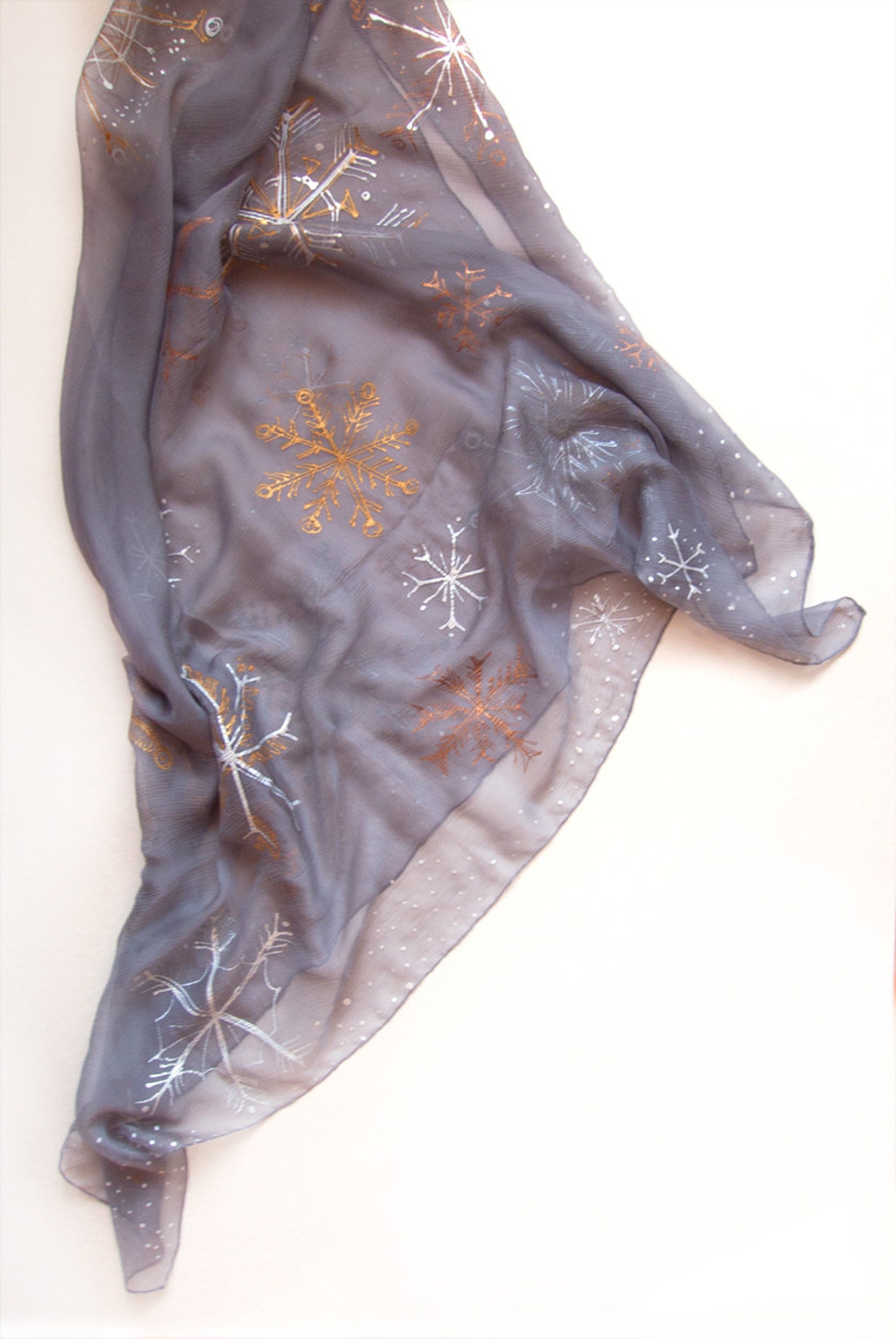 Snowflakes Scarf Hand Painted Silk Chiffon Scarf for Woman - Etsy