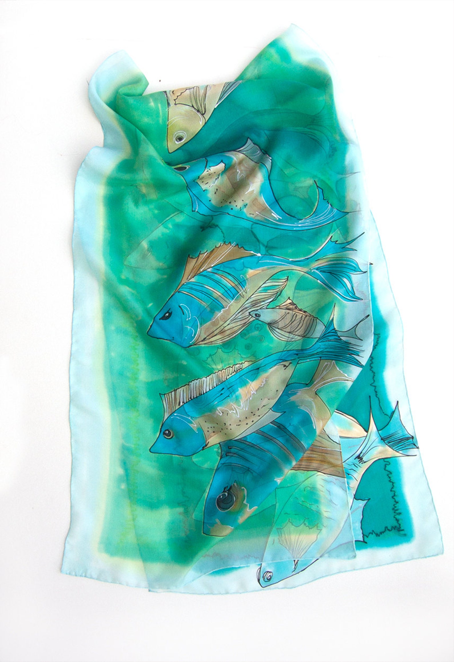 Hand Painted Silk Scarf Caribbean Fishes Aqua Blue Silk Scarf - Etsy