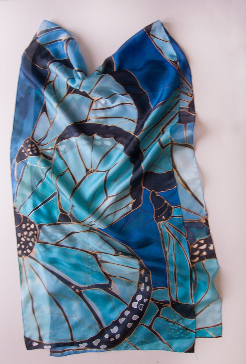Hand-painted Monarch Butterfly Silk Scarf | Blue Art to Wear - Etsy
