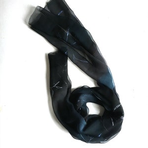 Graphite Dark Grey Silk Chiffon Scarf, Decorative Scarf, Hand Painted ...