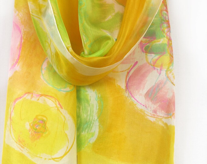 Hand Painted Silk Scarf Lemon Juice /floral Silk Scarf/ Bright - Etsy