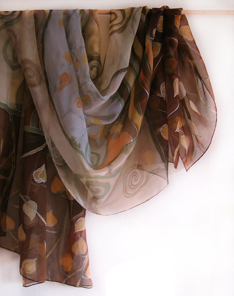Hand Painted Silk Chiffon Scarf – Winter Cherry, Art Deco Shawl - Etsy