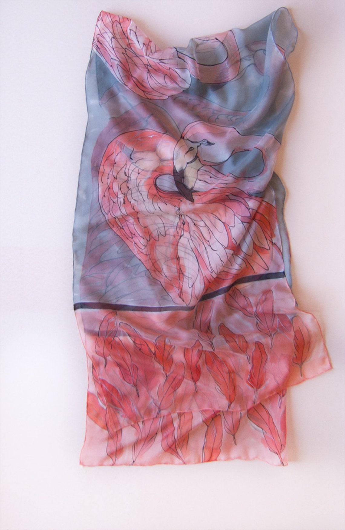 Silk Chiffon Scarf Flamingos Dance/ Hand Painted Scarves - Etsy