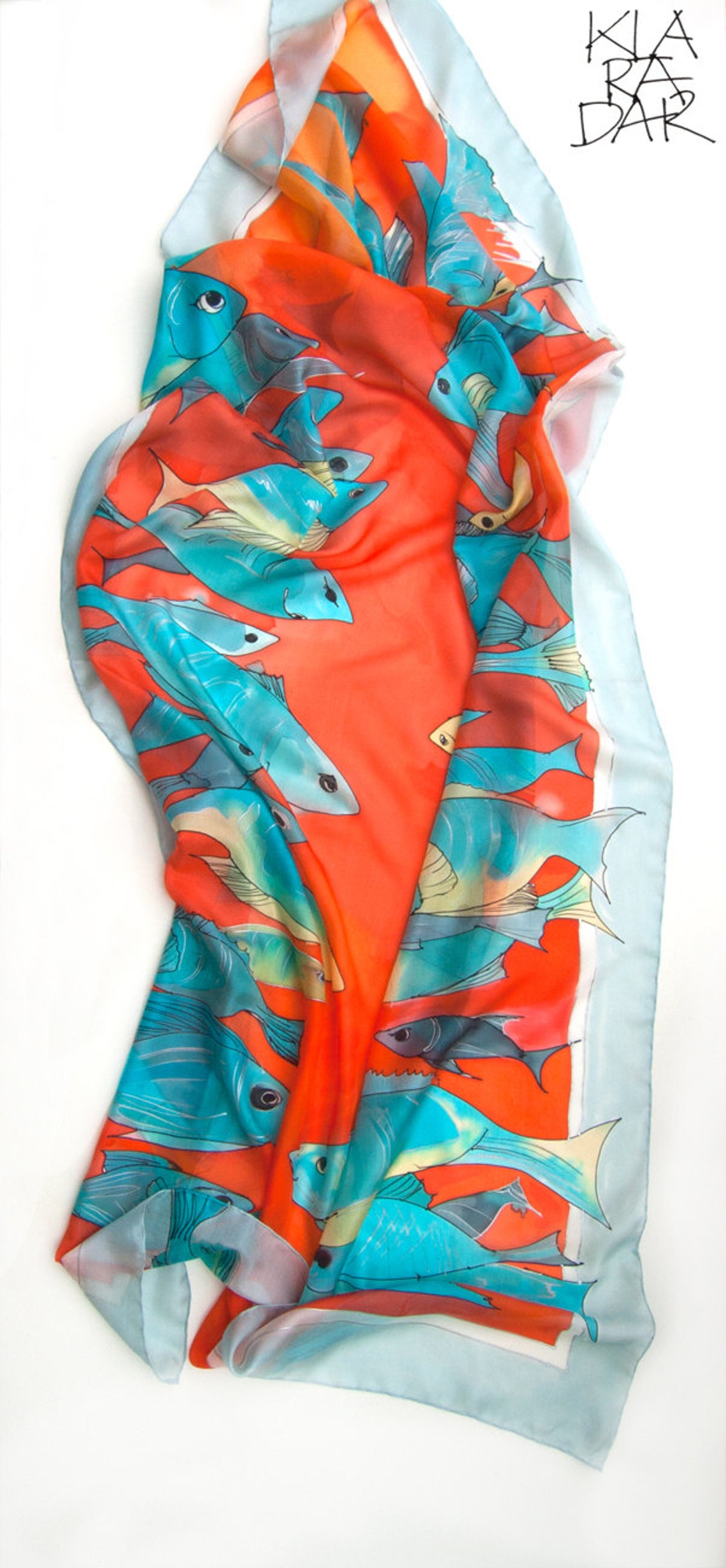 Hand-painted Silk Scarf, “happy Fish Passage” Wearable Art - 35x70 - Etsy