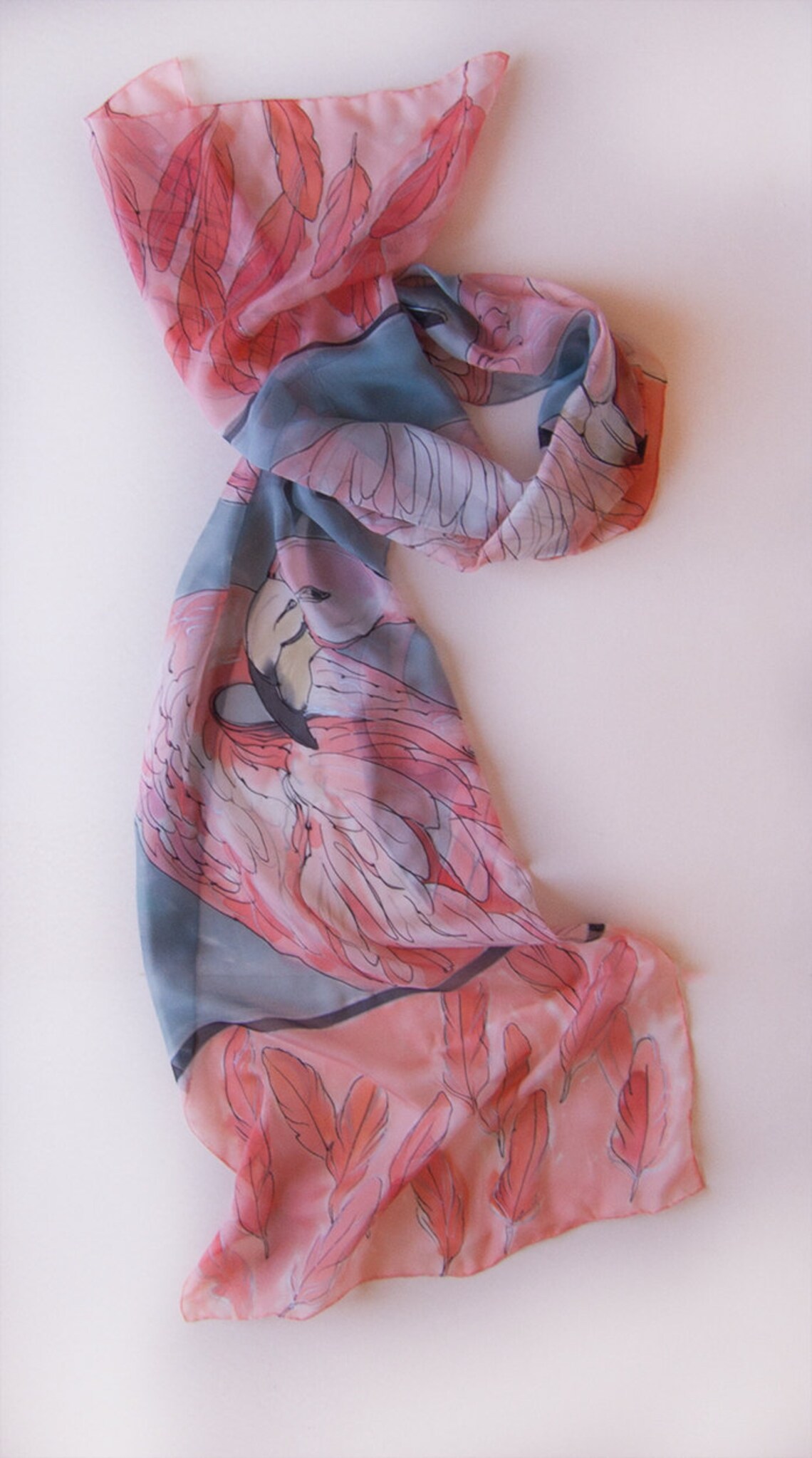 Silk Chiffon Scarf Flamingos Dance/ Hand Painted Scarves | Etsy