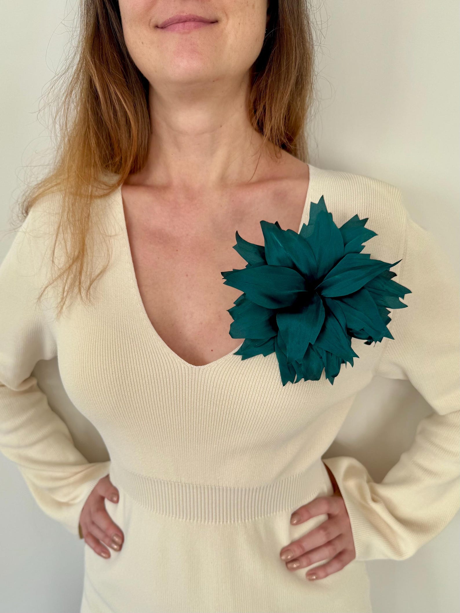 Handmade Green Flower Brooch, Armani Satin Accessory, Gift for Her ...