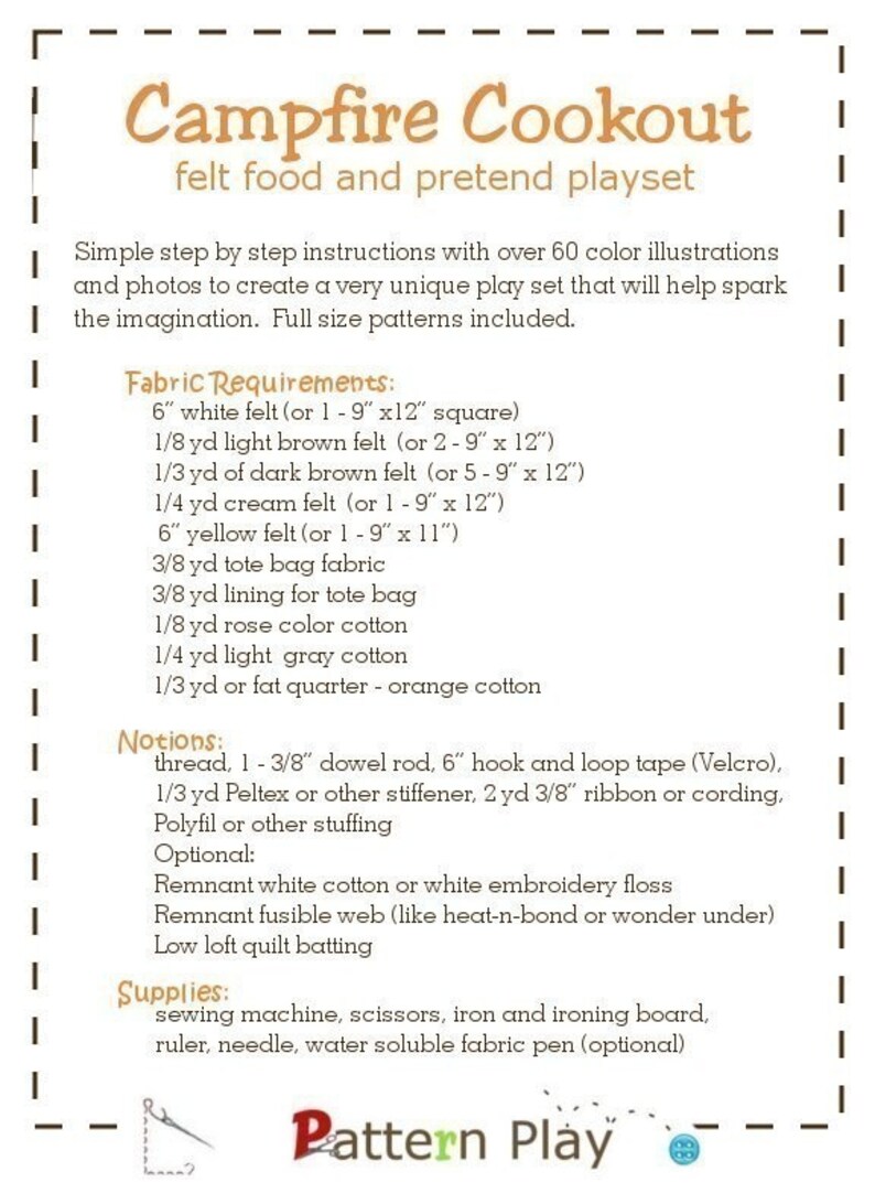 Campfire Cookout- Felt Food Play Set - Immediate Download of Pdf Sewing ...