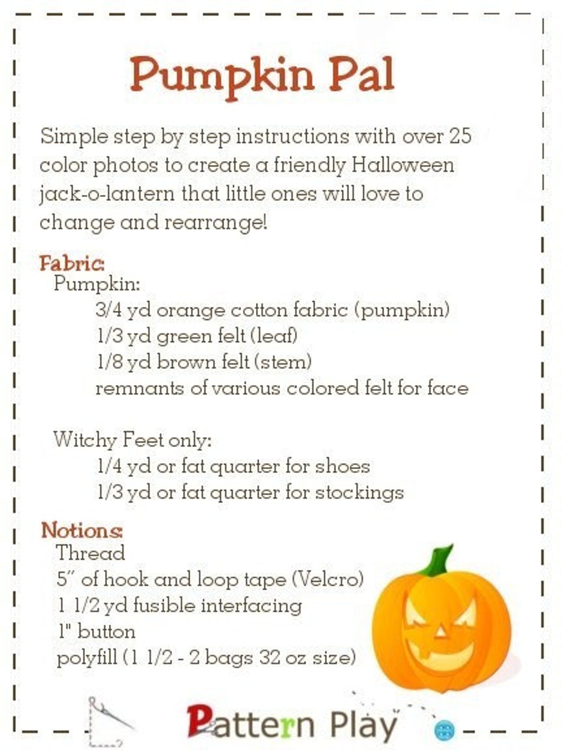 Jack-o-lantern Pumpkin Friend, a Mix and Match Toy, a PDF Sewing ...