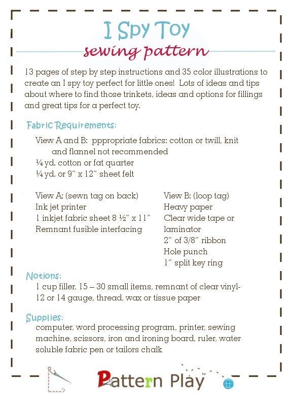 Sewing Pattern I Spy Toy IMMEDIATE DOWNLOAD - Etsy