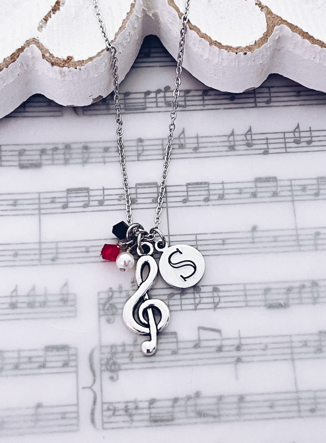 Music Note Silver Treble G Clef Charm Necklace, Marching Band ...