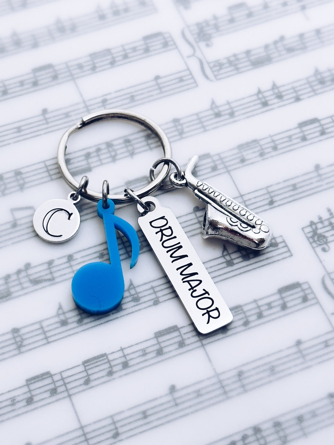 Drum Major Music Note Personalized Initial Charm Keychain Gift ...